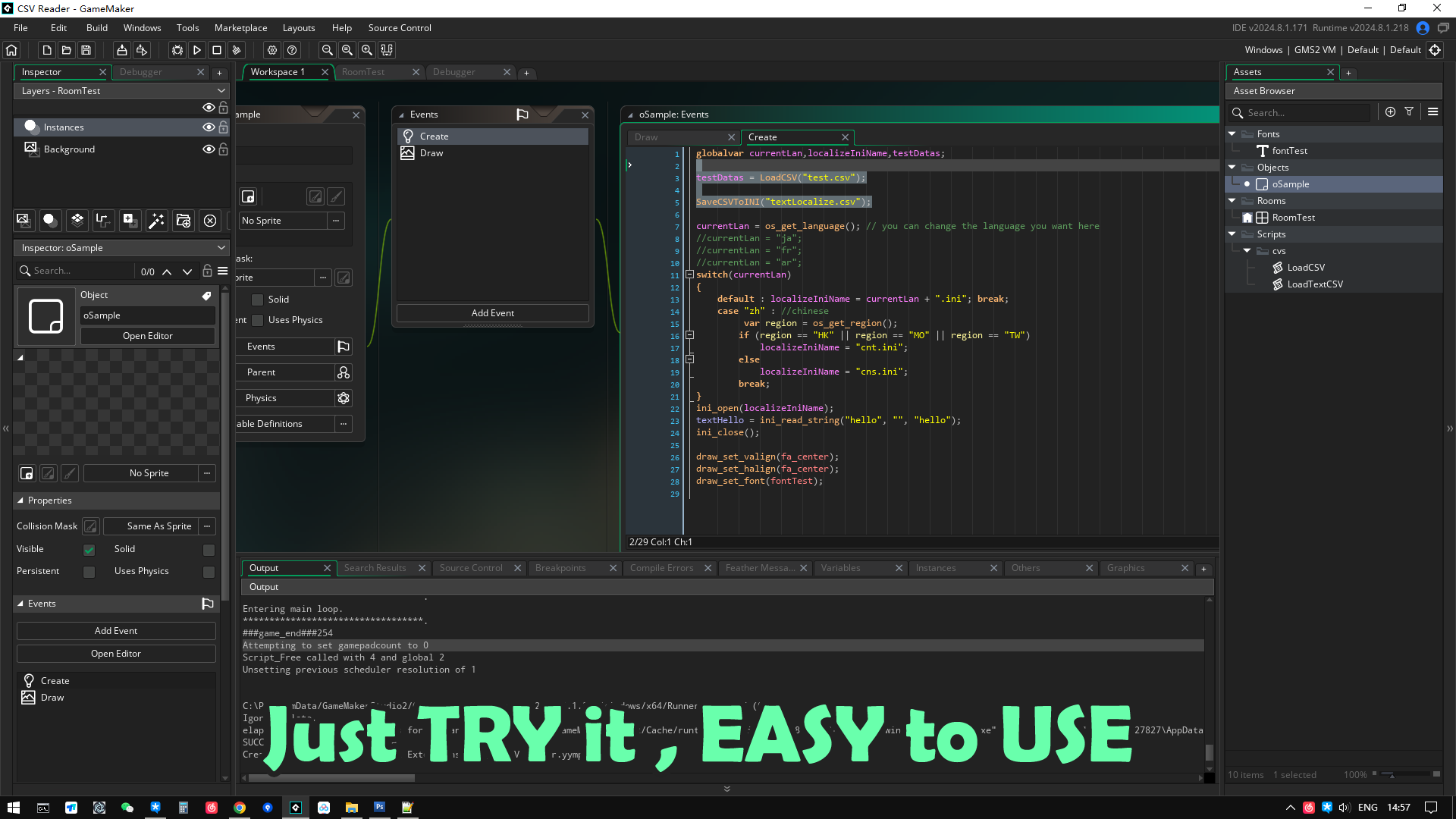 Easy CSV Reader by Dimsum Cart Studio | GameMaker: Marketplace