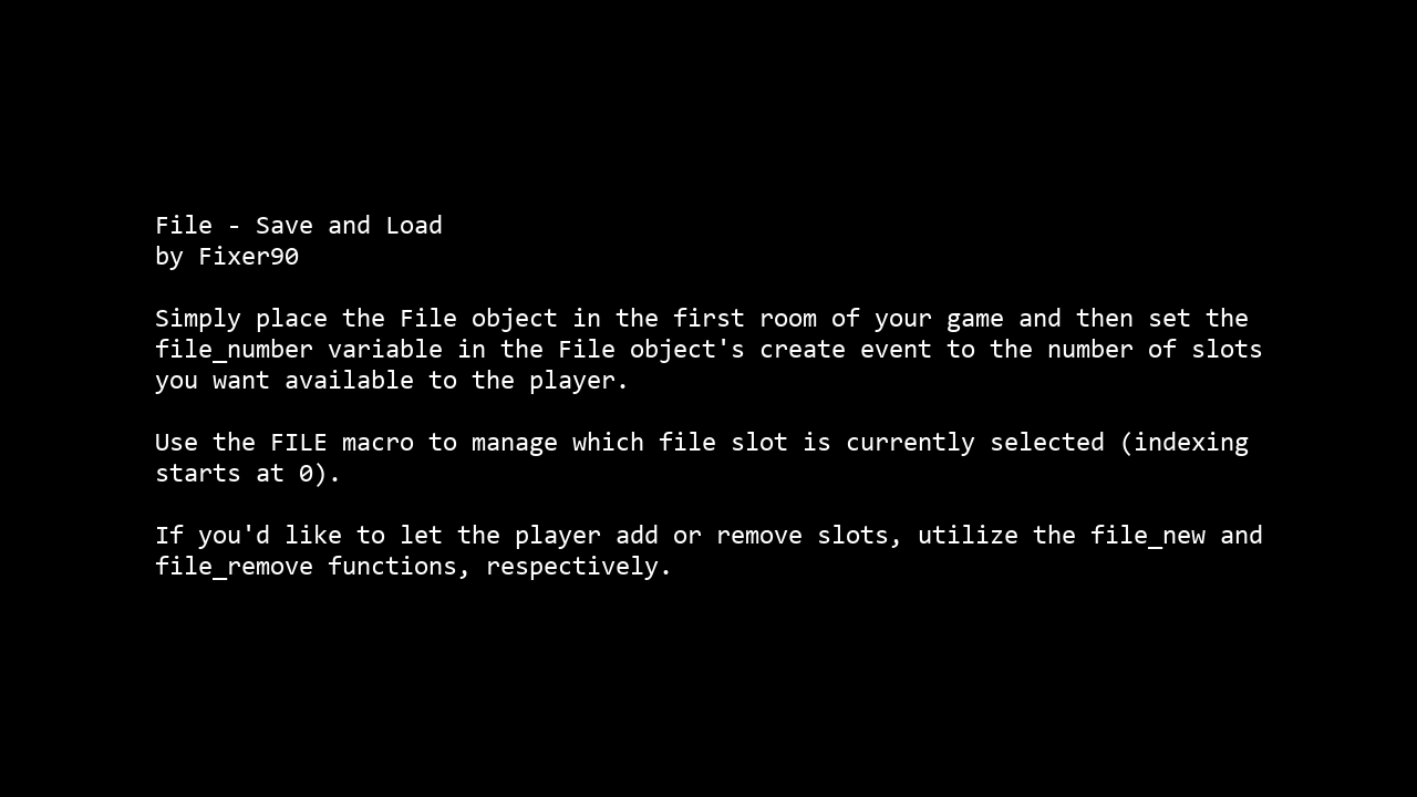 File - Save and Load by Fixer90 | GameMaker: Marketplace